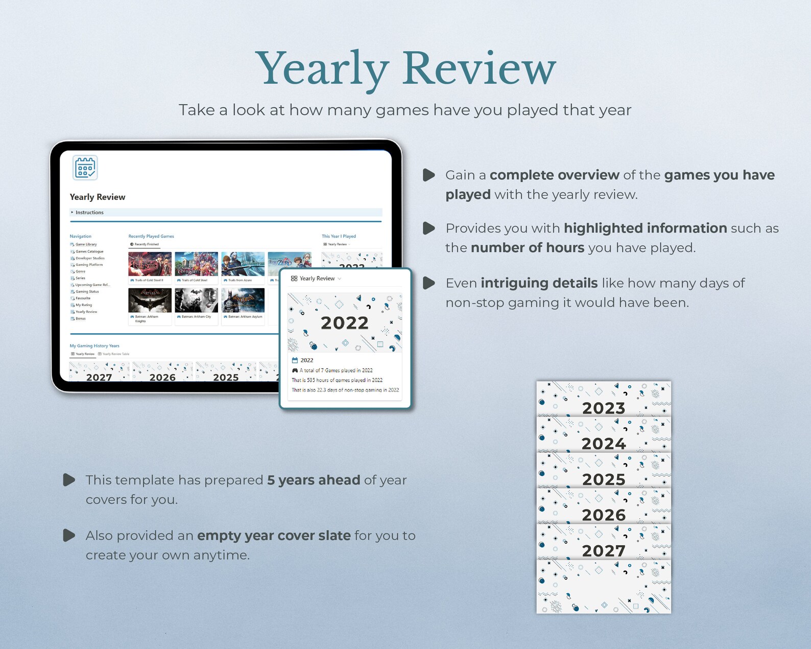 Game Tracker Notion Template | Video Game Notebook, Game Reviews, Play Log, Library, Wishlist ...