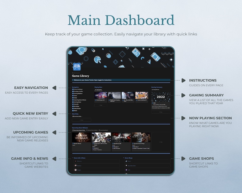 Game Tracker Notion Template | Dark View, Video Game Notebook, Game ...