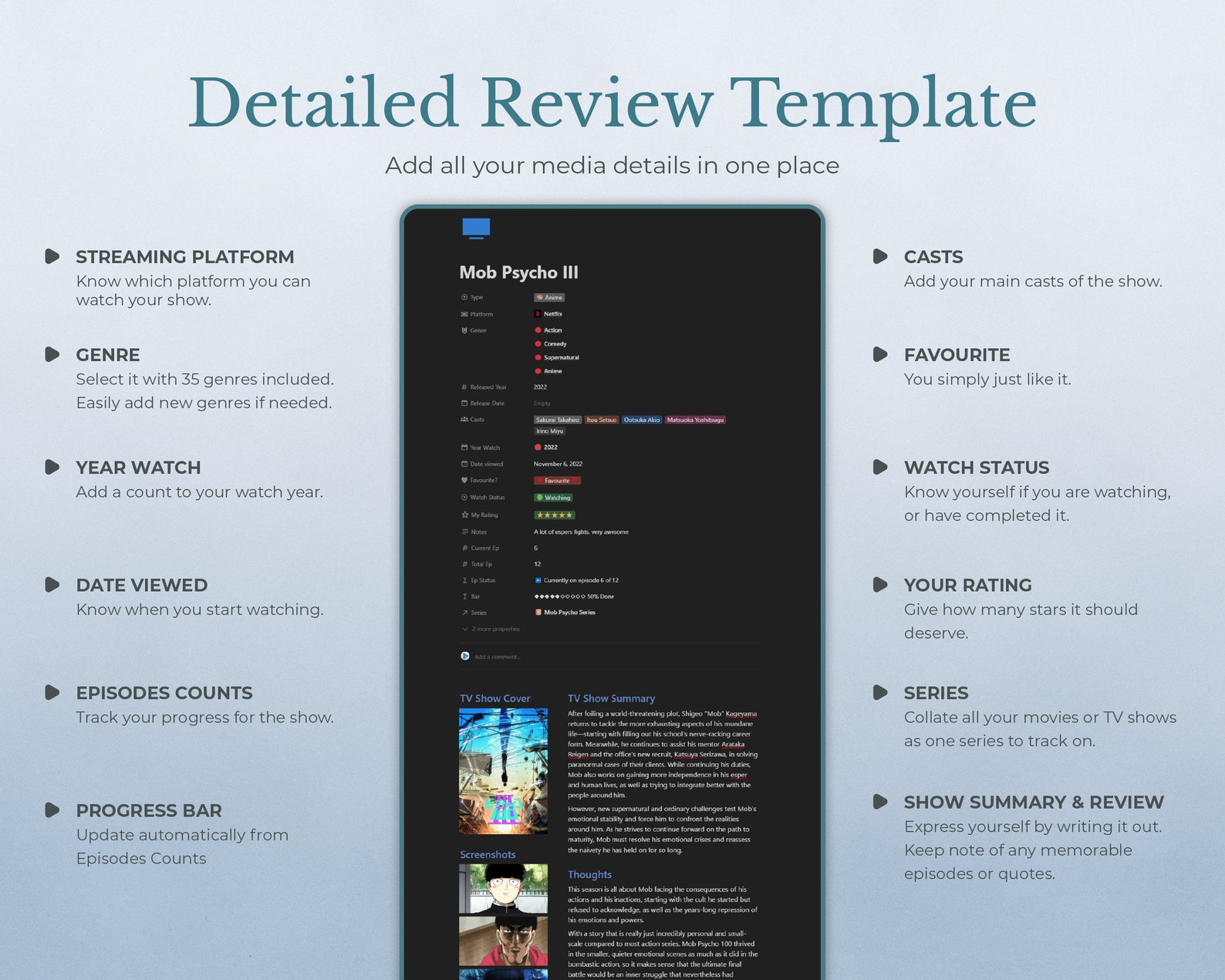 Movie TV Series Tracker Notion Template | Dark, Movie Tracker, Series ...