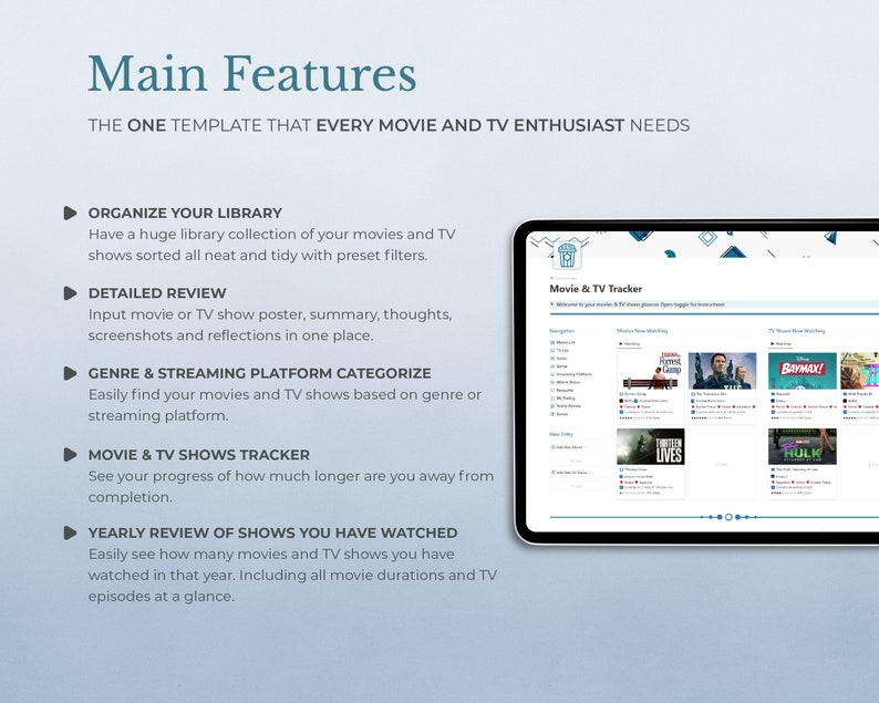 Movie TV Series Tracker Notion Template | Movie Tracker, Series Watch ...
