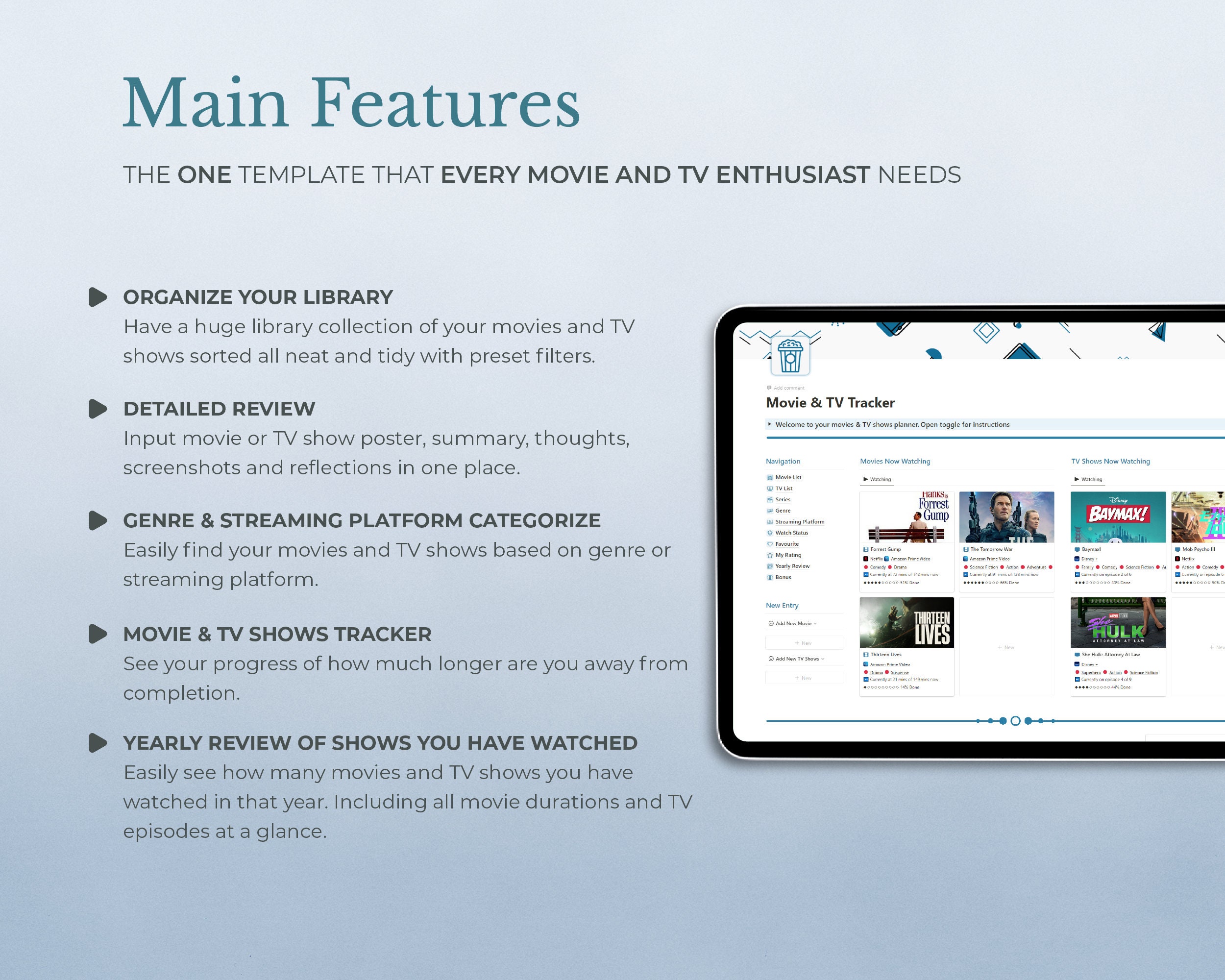 Movie TV Series Tracker Notion Template | Movie Tracker, Series Watch ...
