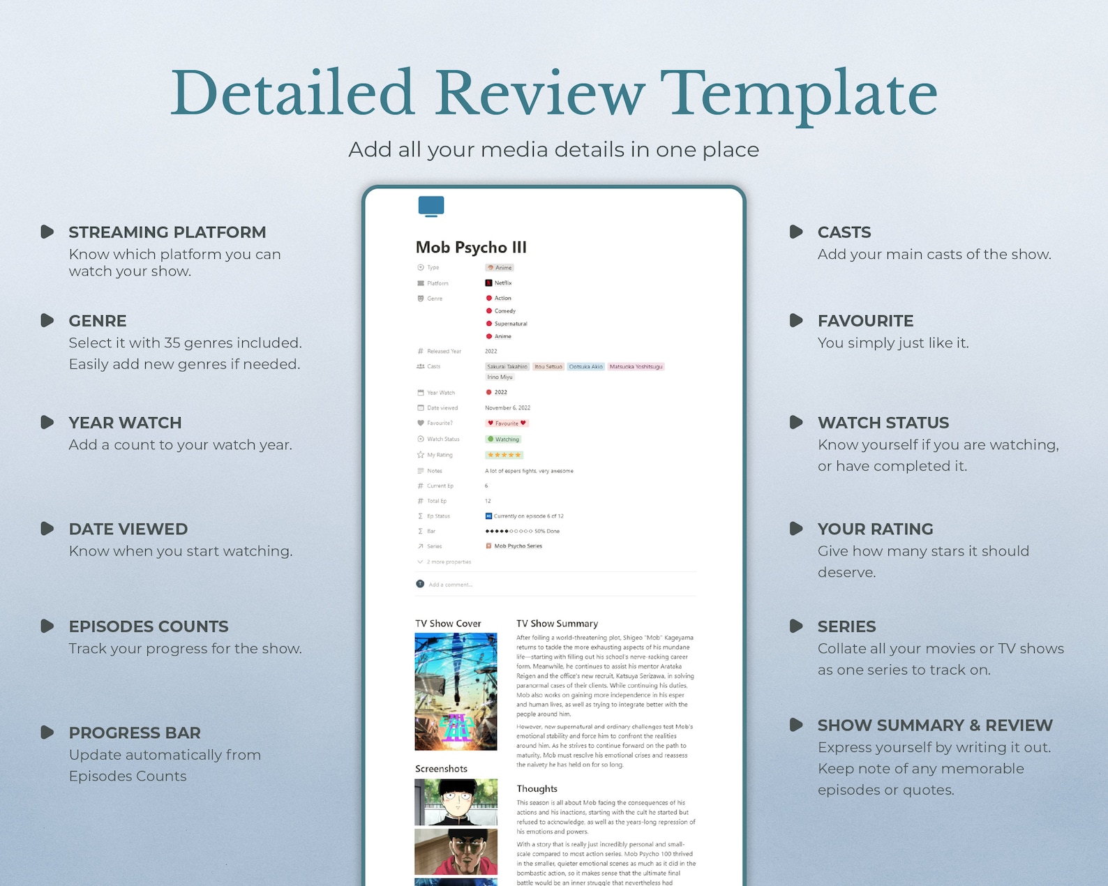 Movie TV Series Tracker Notion Template | Movie Tracker, Series Watch ...
