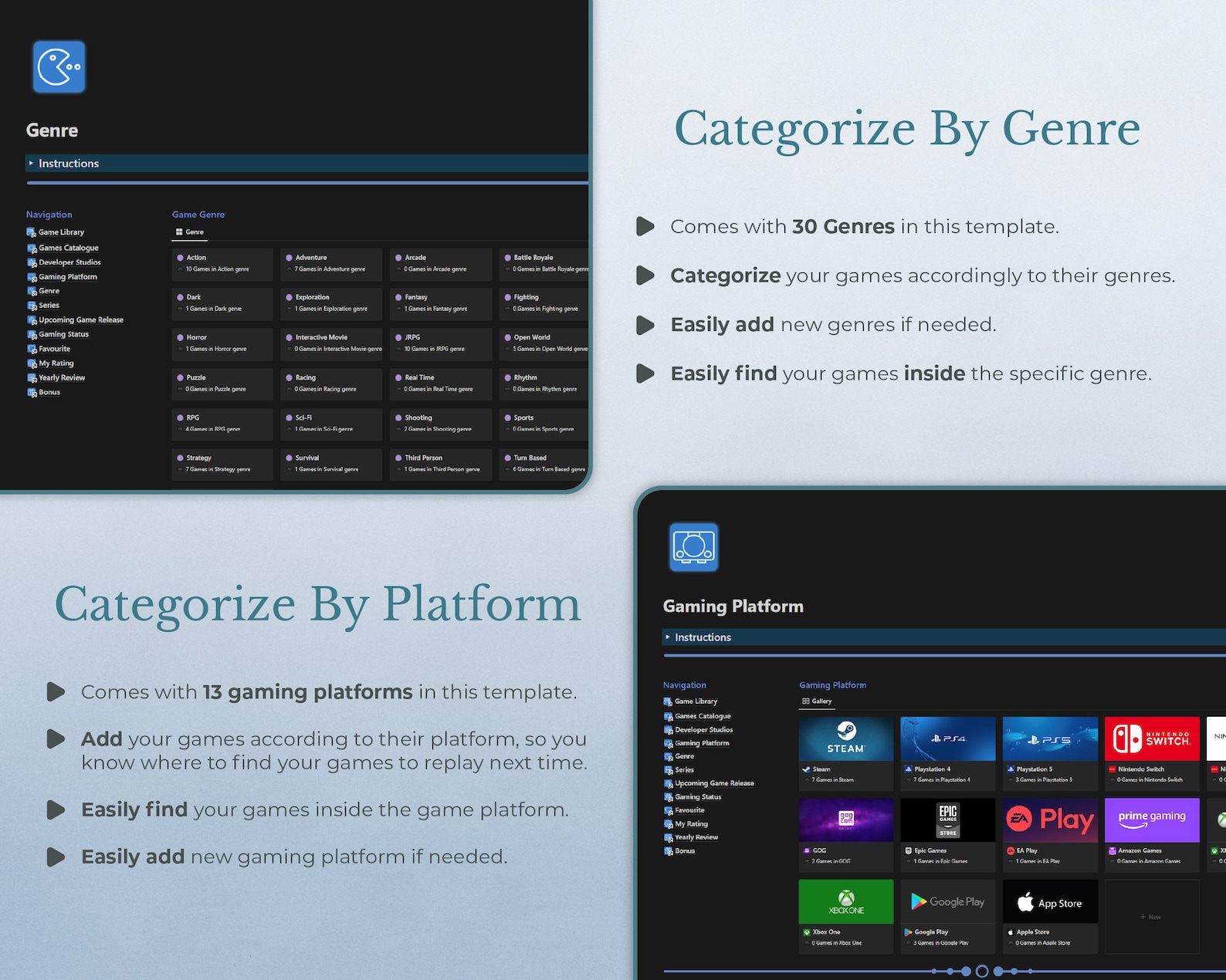 Game Tracker Notion Template | Dark View, Video Game Notebook, Game ...