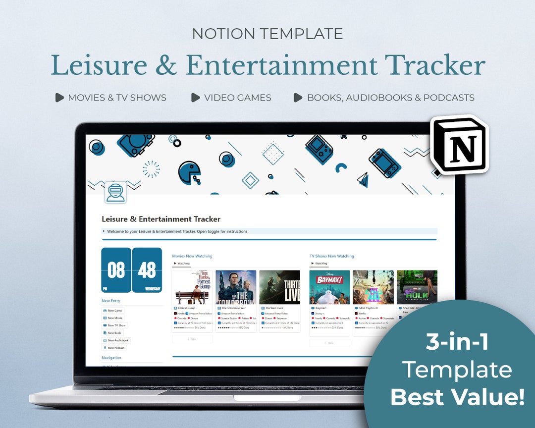 Movie TV Series Video Game & Books Tracker Notion Template | Audiobooks ...