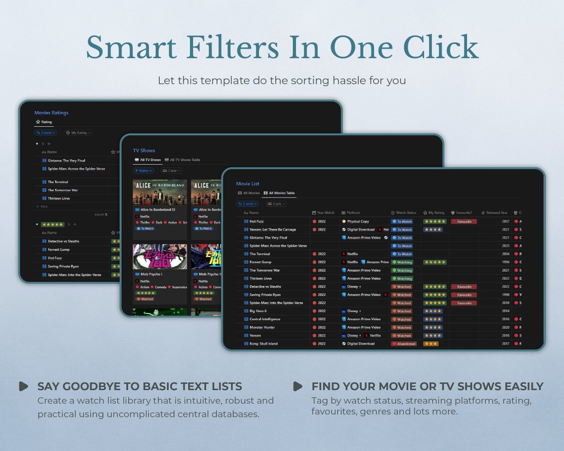 Movie TV Series Tracker Notion Template Dark, Movie Tracker, Series ...