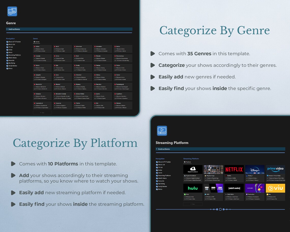 Movie TV Series Tracker Notion Template Dark, Movie Tracker, Series ...