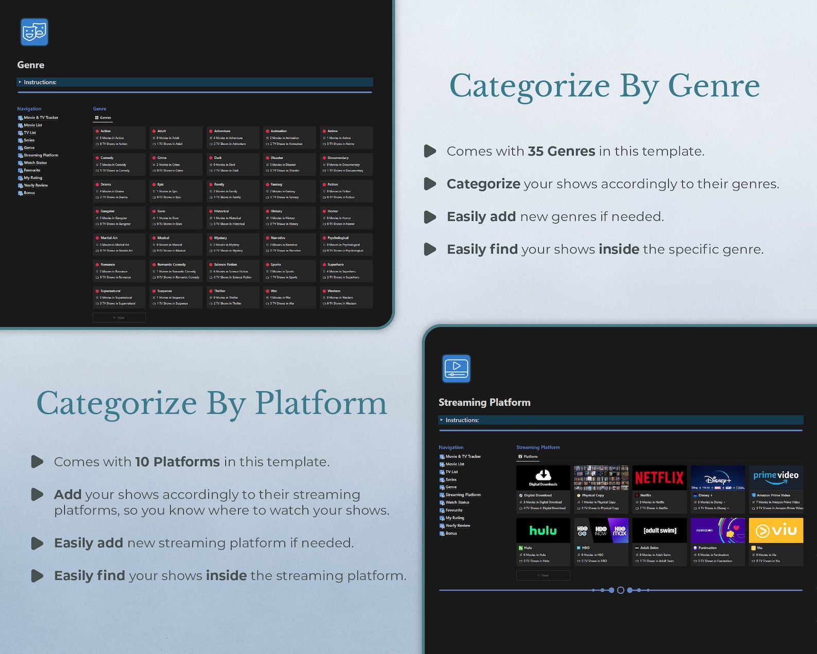 Movie TV Series Tracker Notion Template | Dark, Movie Tracker, Series ...