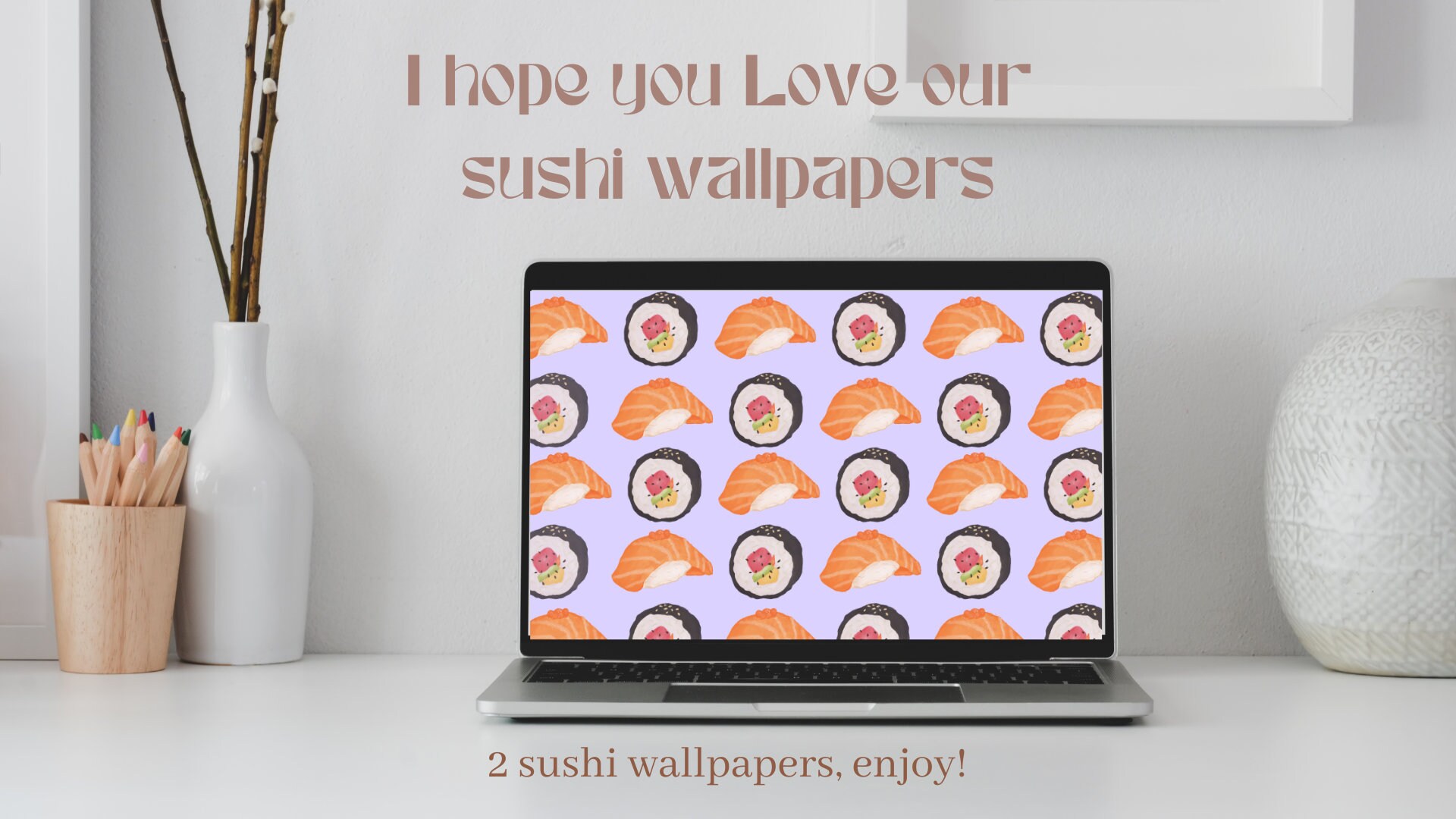Cute Sushi Digital Desktop Wallpaper-computer/pc/macbook/laptop/windows ...