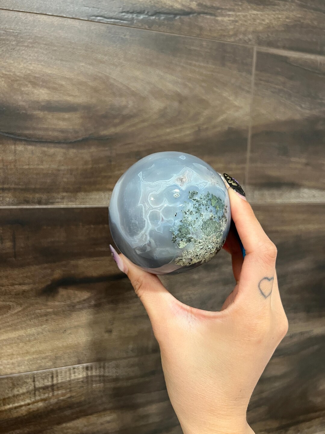76MM Blue Banded Agate Sphere With Moss Inclusions , Stone of ...