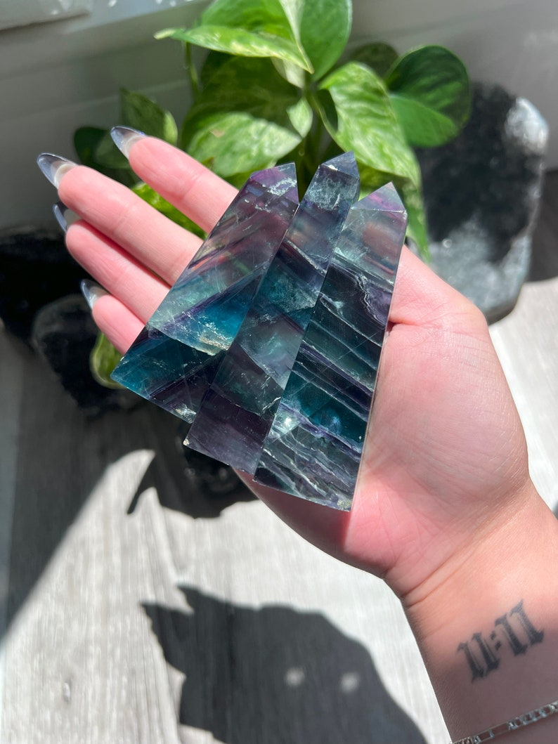 Rare High-quality Natural Genuine Blue Rainbow Clear Fluorite Obelisks ...