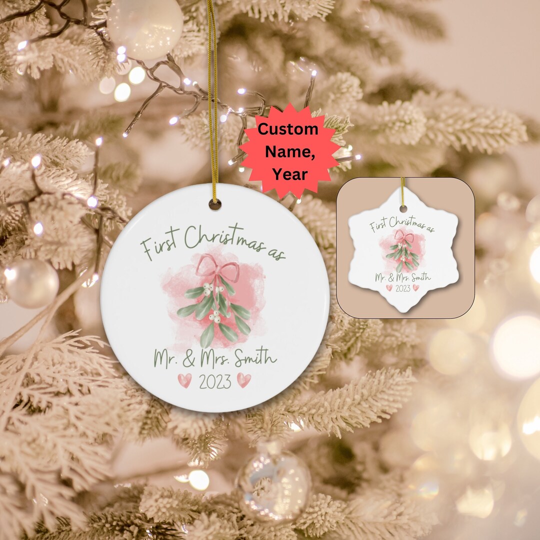Mistletoe Personalized First Christmas Married Ornament 2023, Custom ...