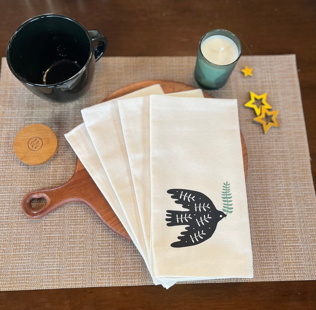 Black Dove of Peace Cotton Table Napkins, Set of Four - Etsy