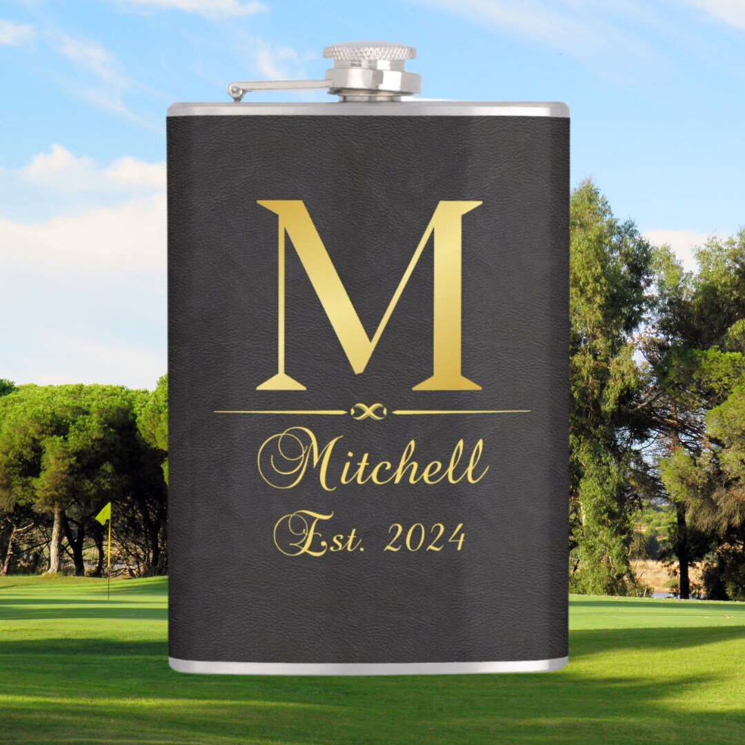 Custom Vinyl Leather Flask, Personalized Flask for Men, 6 or 8 Oz Hip ...