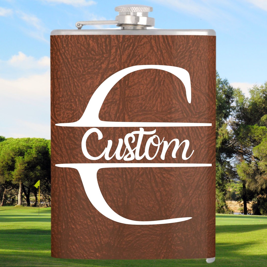 Custom Vinyl Leather Flask, Personalized Flask for Men, 6 or 8 Oz Hip ...