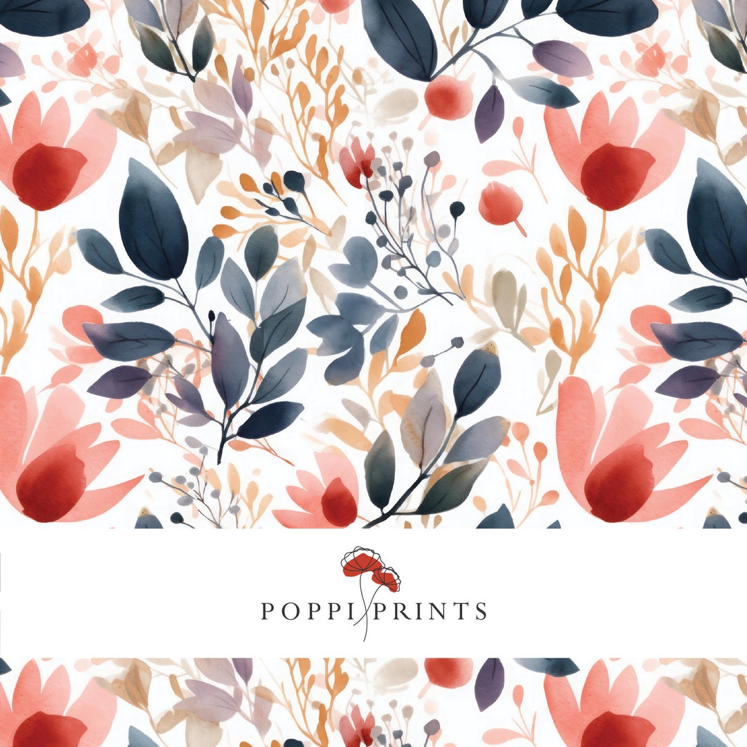 Watercolor Red Toss Florals Seamless Pattern | Beautiful Stunning Red ...
