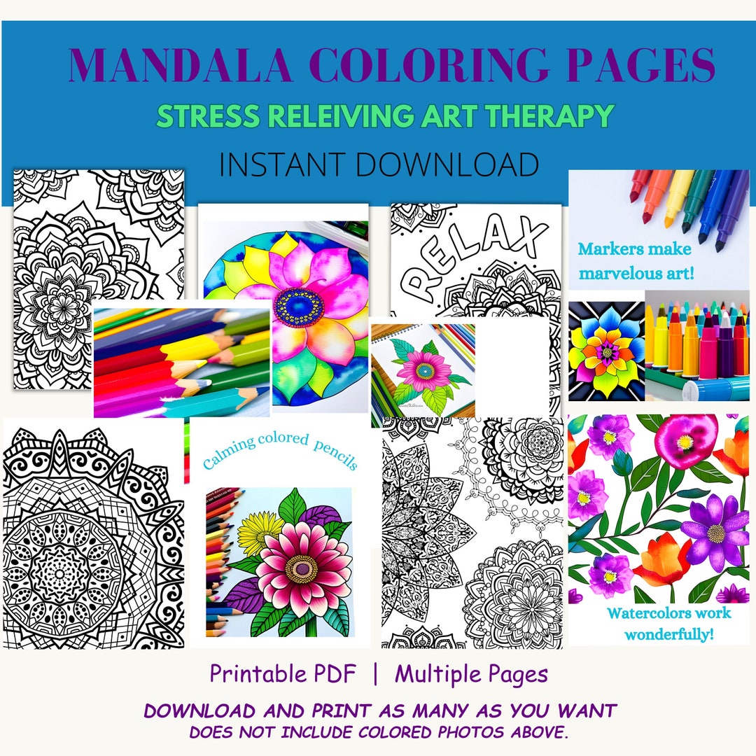 Mandala Adult Coloring Pages Art Therapy Floral Mandala - Etsy
