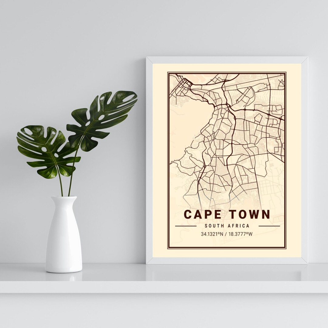 Cape Town City Map Prints, World Map Art Decor, Map Coordinate Download ...