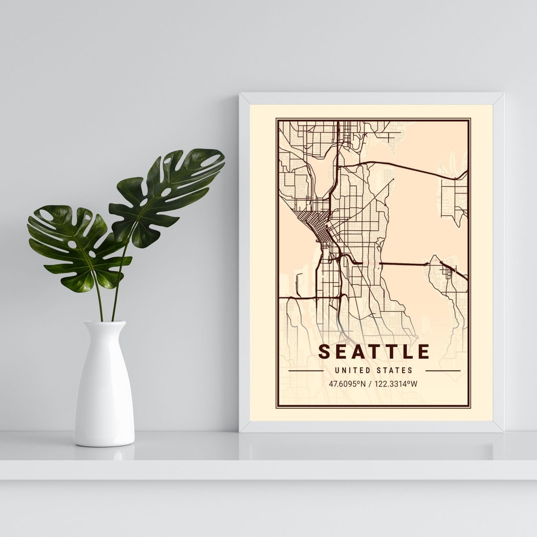 Seattle City Map Prints, World Map Art Decor, Map Coordinate Download ...