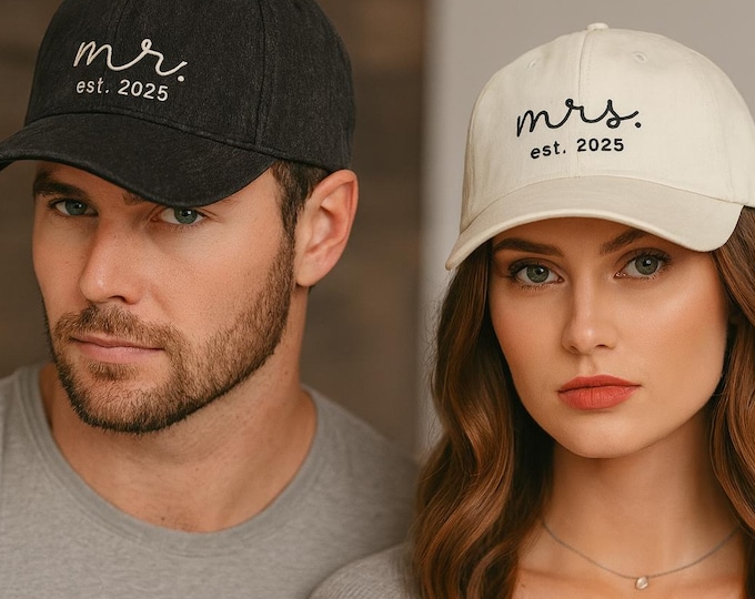Bride & Groom Baseball Cap Duo - His and Hers Wedding Hats, Couple ...