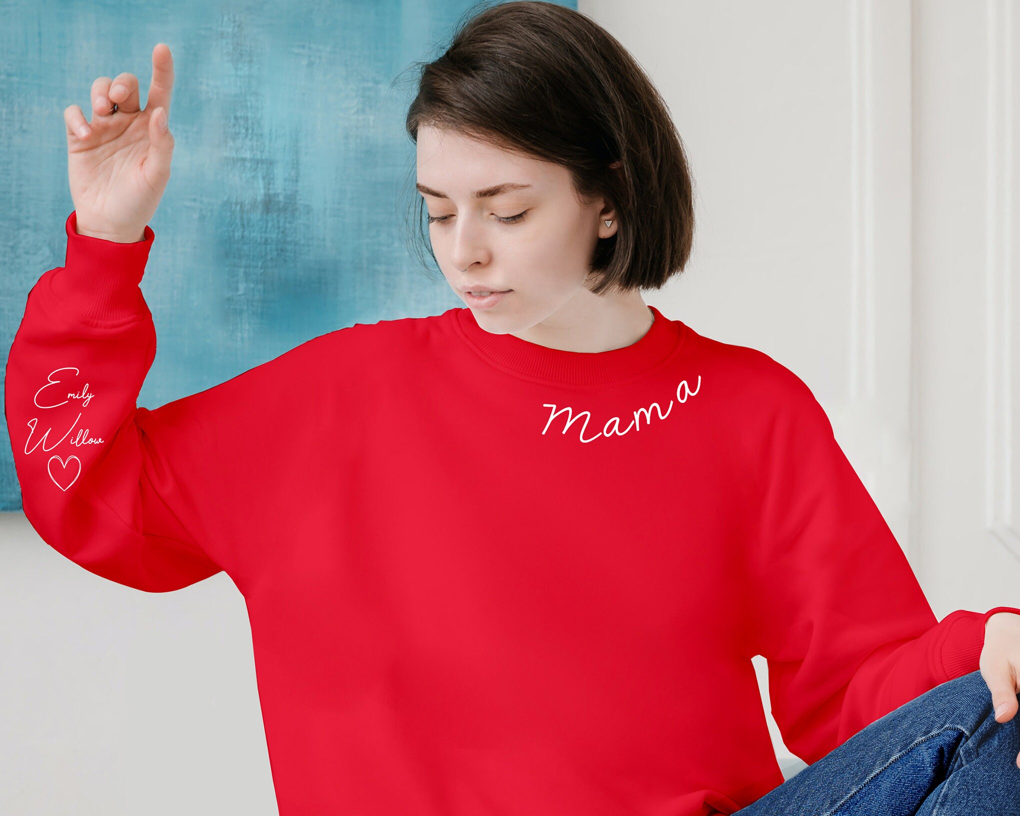 Personalised Mama Sweatshirt, Custom Kids Name on Sleeves Printed ...