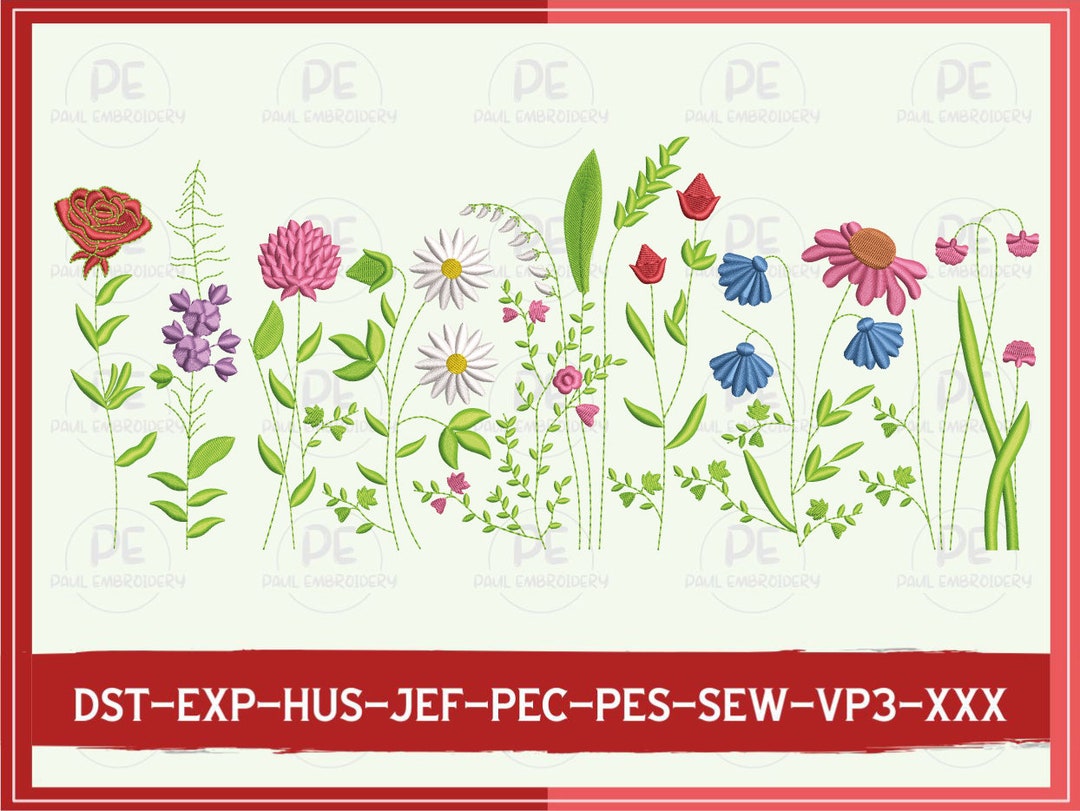 Embroidered Wildflowers Design, Meadow Spring Flowers Machine ...