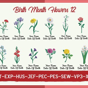 Birth Month Flowers Embroidered File, Flowers Embroidery Designs Bundle ...