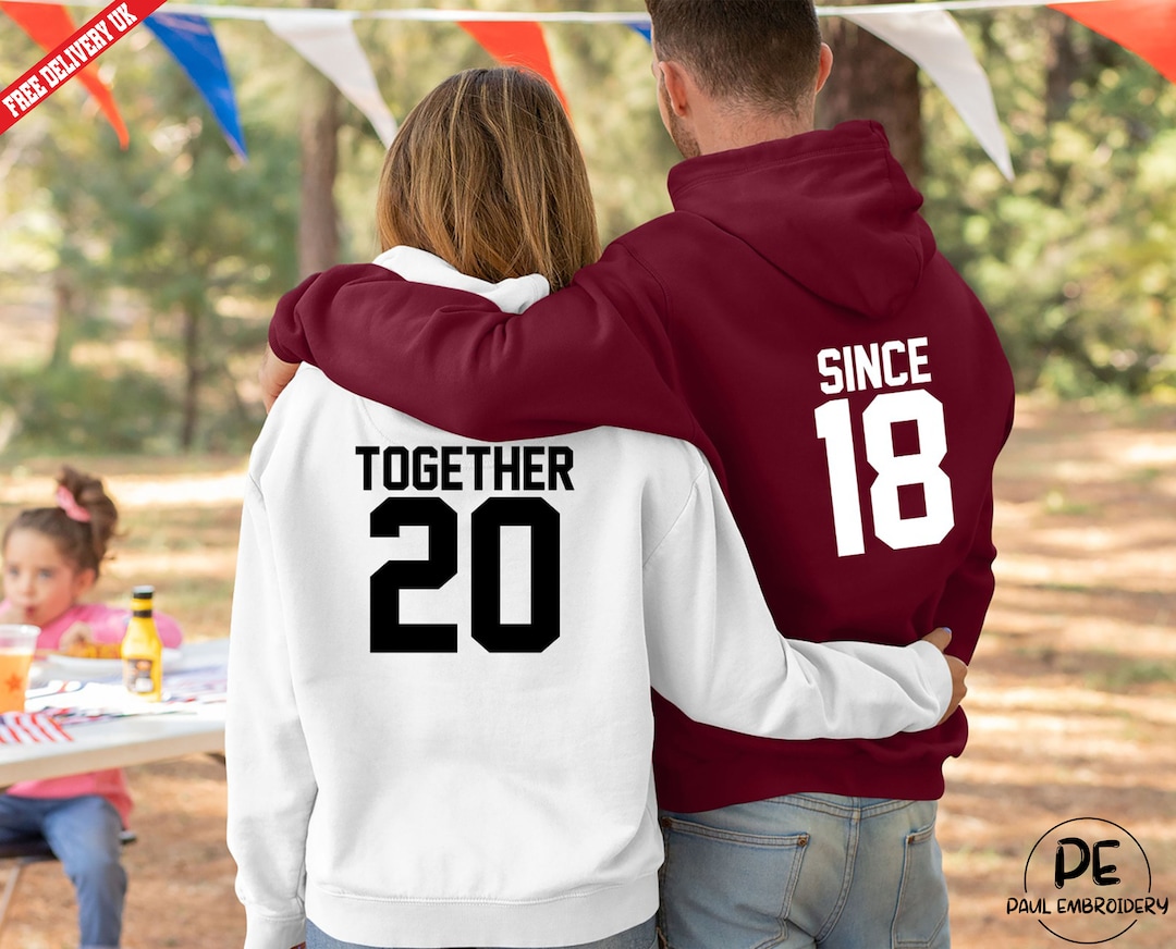 Couple Matching Hoodies, Together Since Personalised Number Printed ...