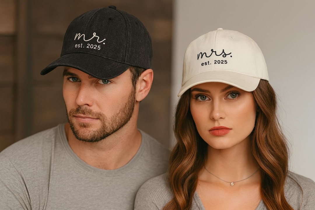 Personalised Mr and Mrs Embroidered Hat, Custom Wedding Couple Cap ...