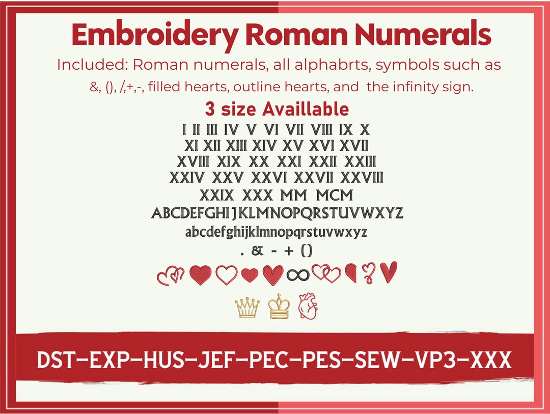 Roman Numerals Fonts Embroidery Design, Alphabets Roman Numbers Symbols ...