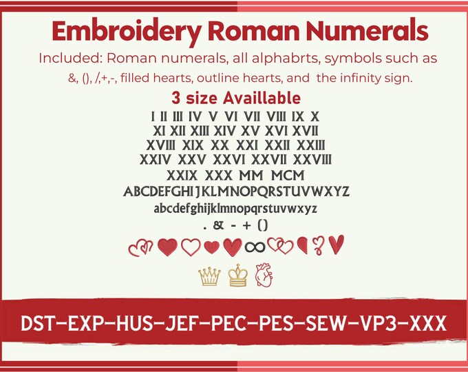 Roman Numerals Fonts Embroidery Design, Alphabets Roman Numbers Symbols ...