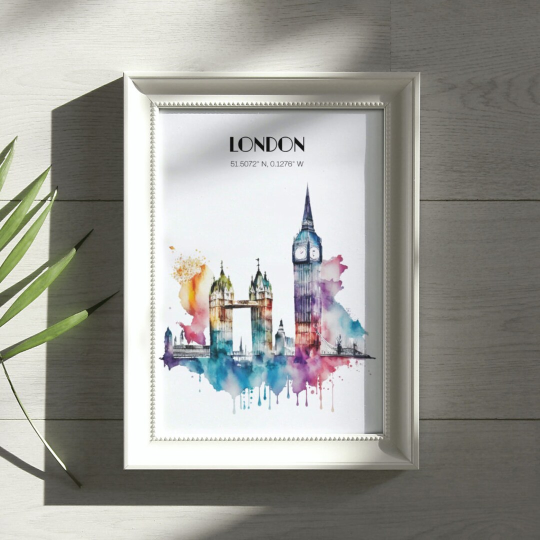 London Skyline Wall Art | Watercolors Skyline Poster |london City Print ...