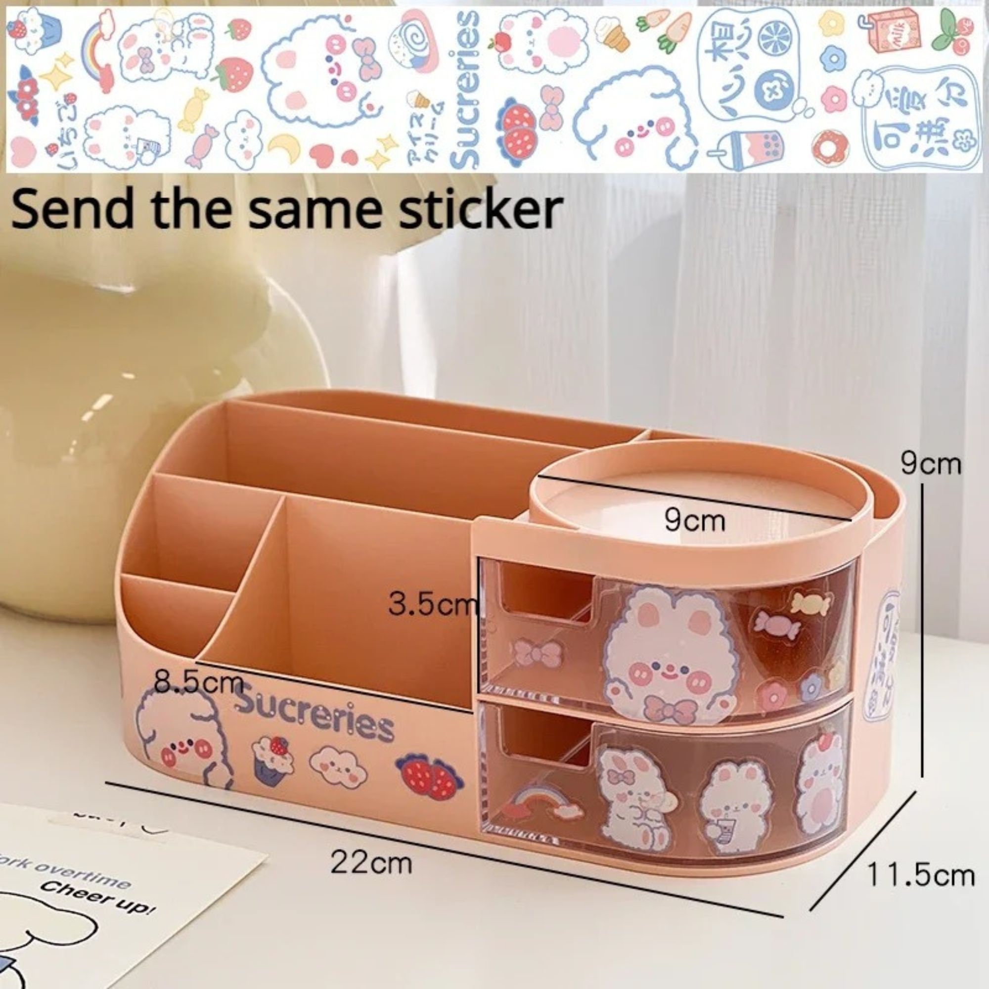 Kawaii Desk Organizer With Drawers Cute Small Stationary Storage Box ...