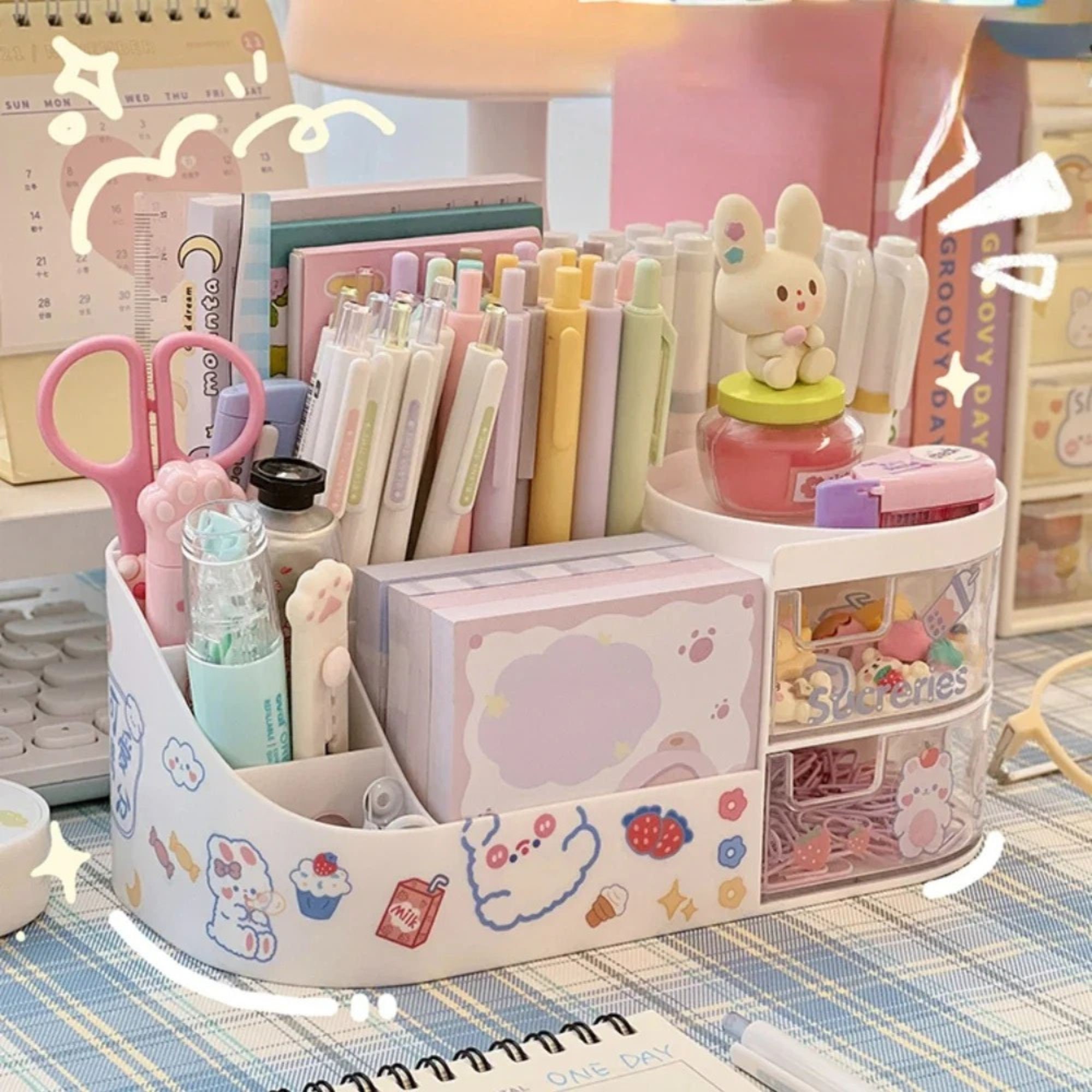 Kawaii Desk Organizer With Drawers Cute Small Stationary Storage Box ...