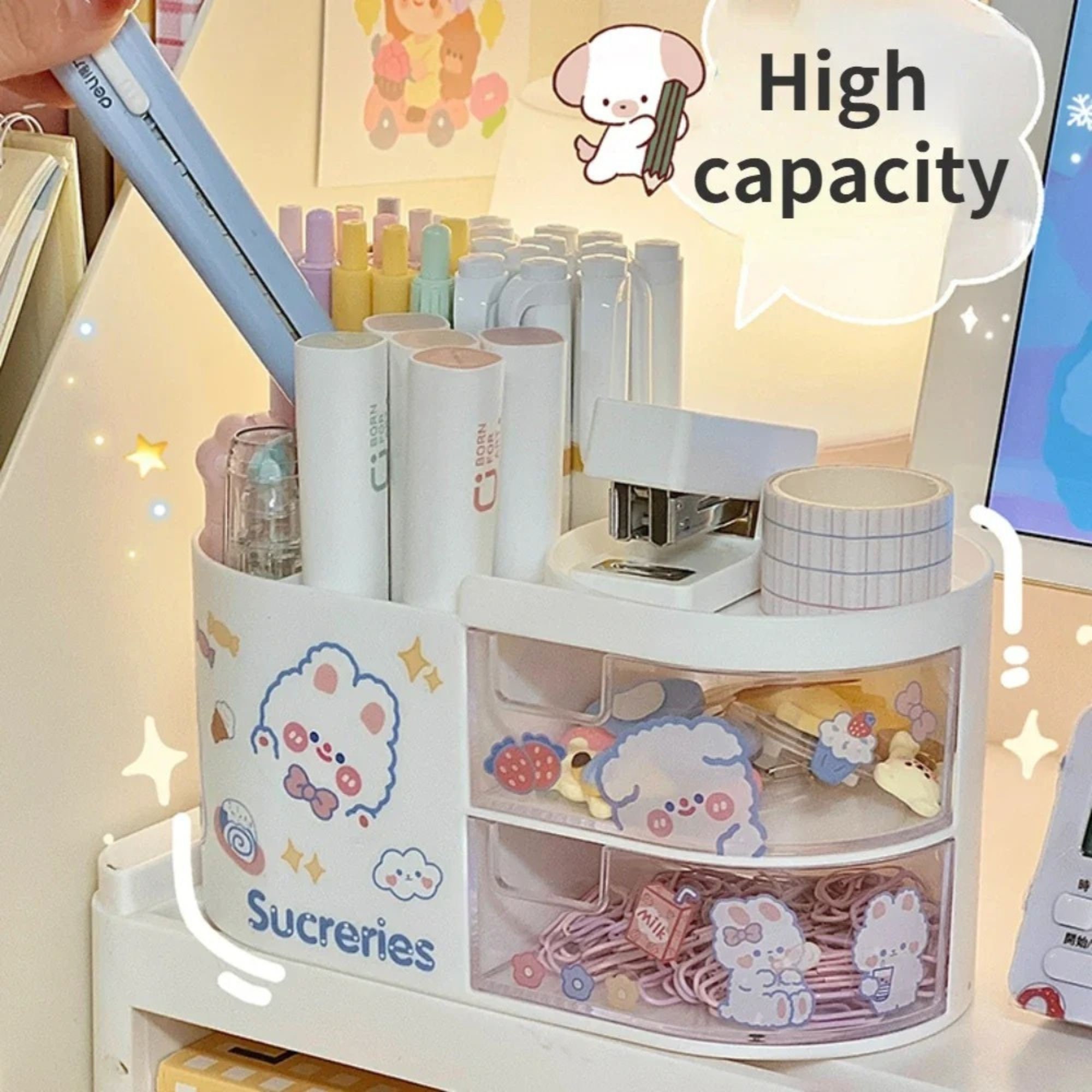Kawaii Desk Organizer With Drawers Cute Small Stationary Storage Box ...