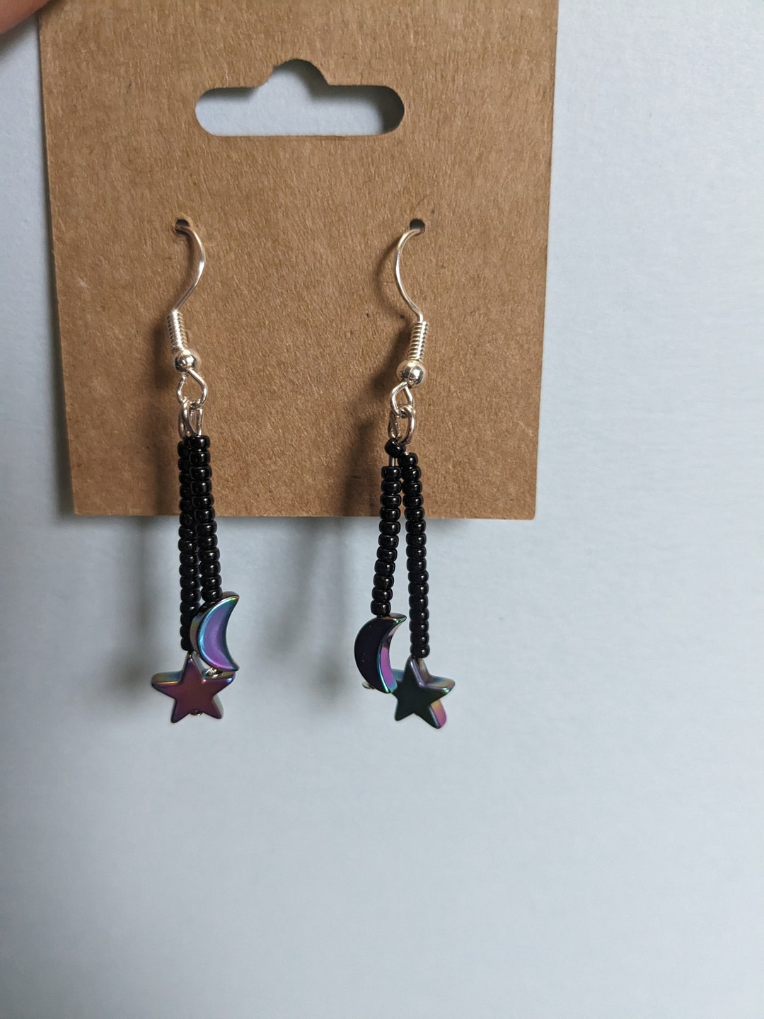 Rainbow Hematite Moon and Star Earings - Etsy