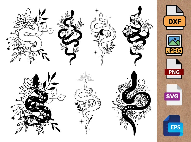 Snake Svg Bundle Floral Snake Svg Celestial Snake Svg Snake - Etsy