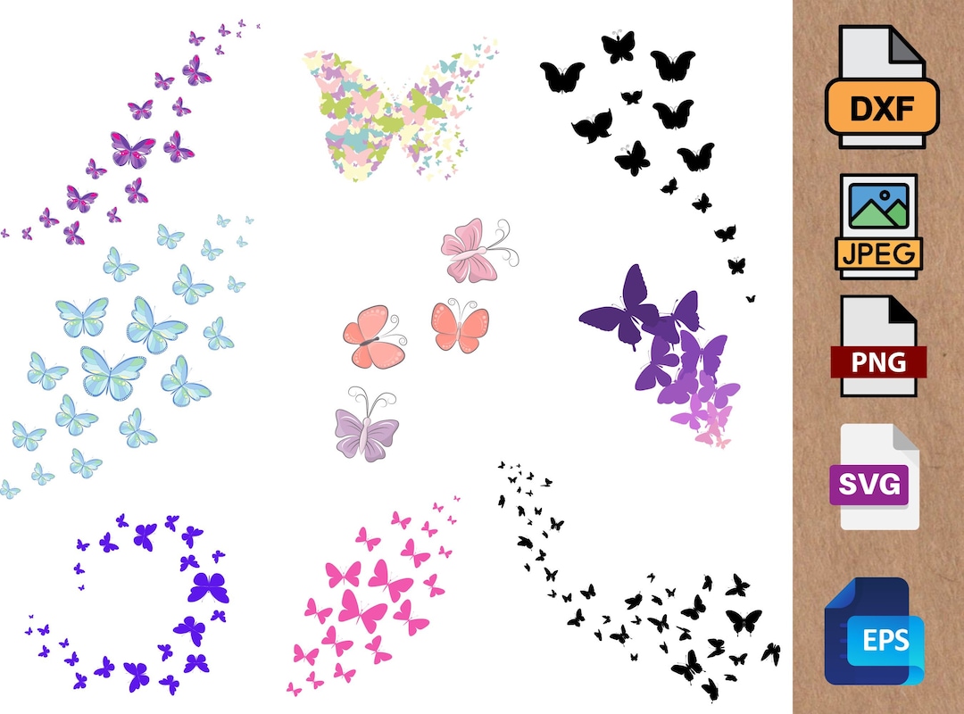 Flying Butterflies Svg Bundle Butterfly Silhouette Design Etsy