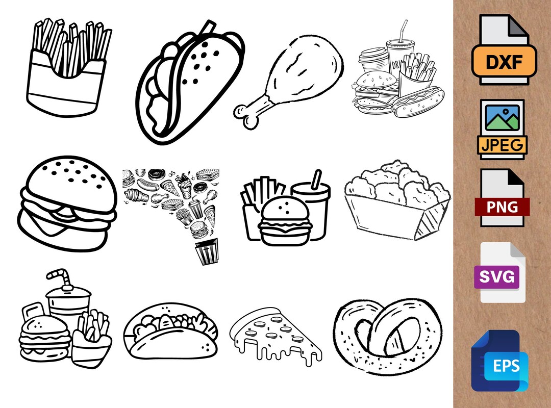 Fast Food SVG Fries SVG Hot Dog SVG Food Doodle Clipart Cute Food Svg ...