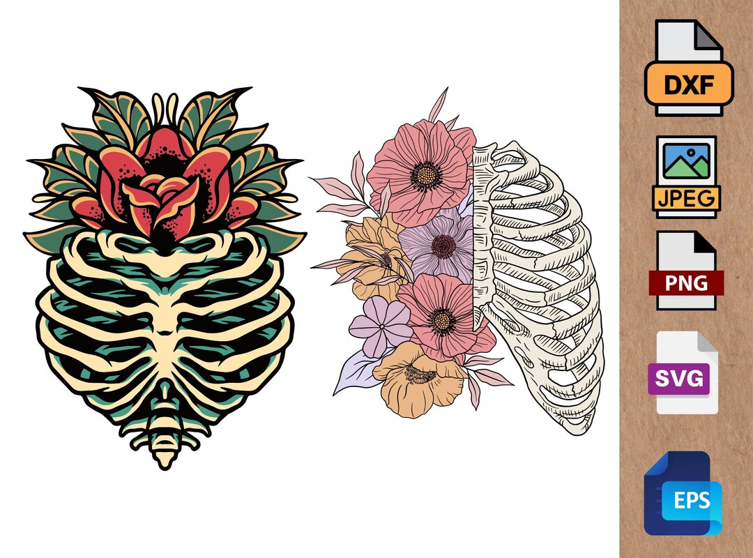 Floral Ribcage SVG Rib Cage SVG Skeleton SVG Gothic Shirt - Etsy