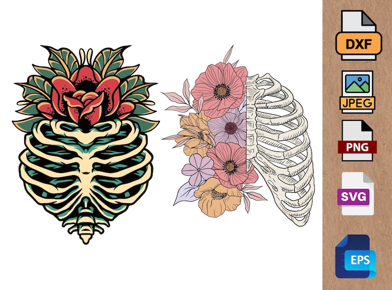 Floral Ribcage SVG Rib Cage SVG Skeleton SVG Gothic Shirt - Etsy