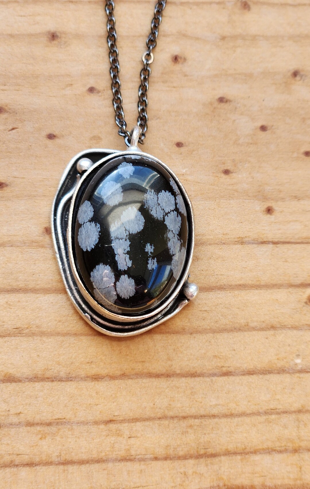 Snowflake Obsidian Pendant Necklace: Asymmetric Silver Bezel - Etsy