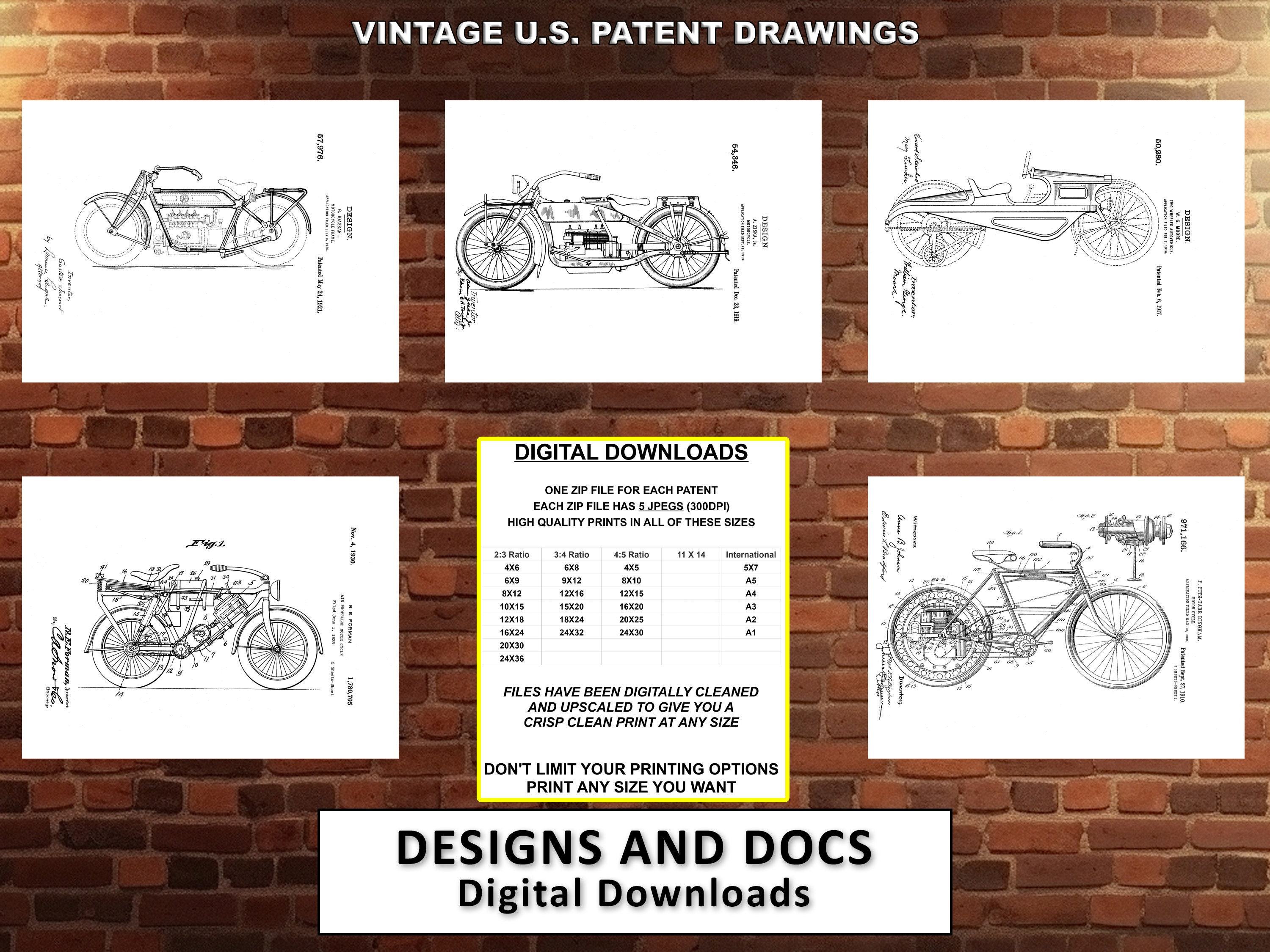 5 Motorcycle Patent Drawings – (set 7) - Digital Download – Upscaled ...