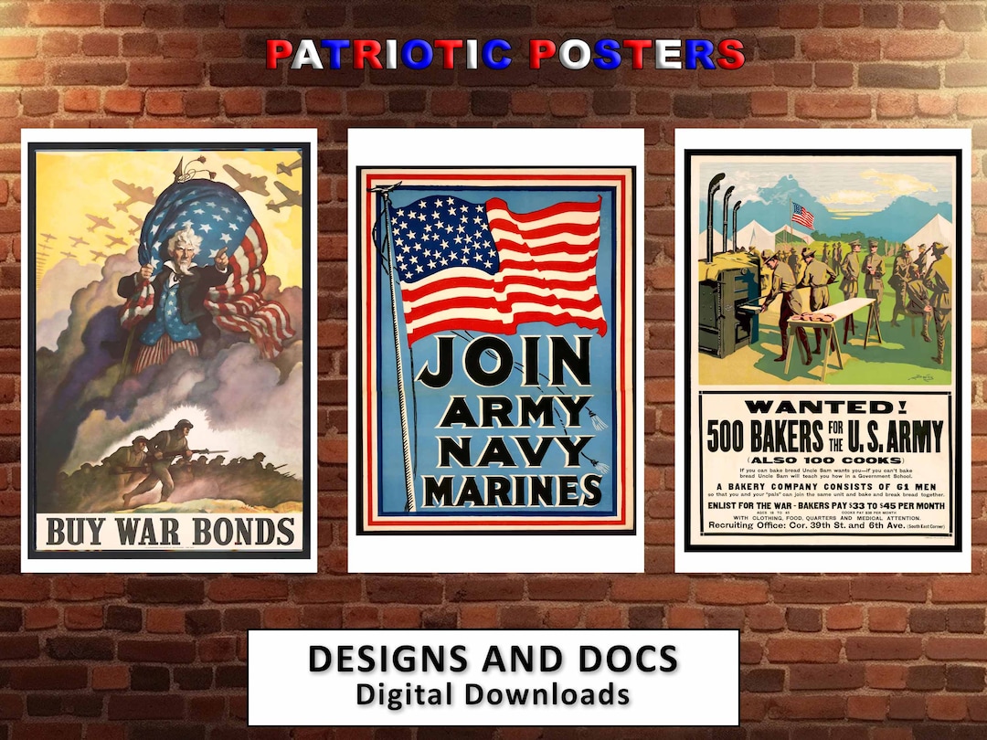 3 Vintage Patriotic Posters Set 14 Digital Download Wall Art Retro ...