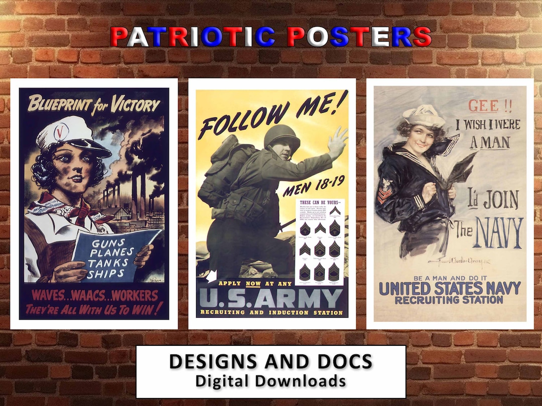 3 Vintage Patriotic Posters Set 10 Digital Download Wall Art Retro ...