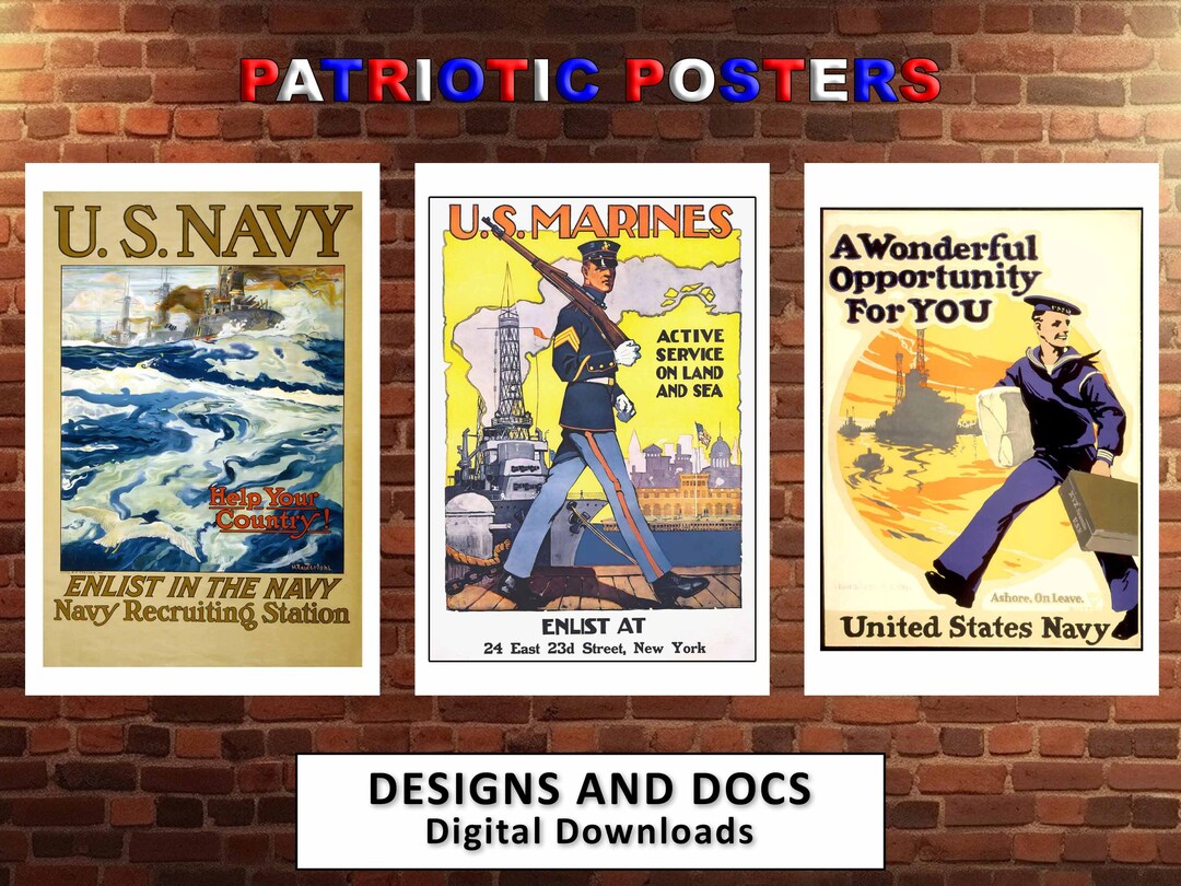 3 Vintage Patriotic Posters – Set 9 - Digital Download – Wall Art ...