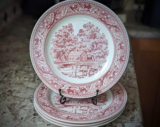 Vintage Royal China Memory Lane Red or Pink Ironstone Transferware 10 ...