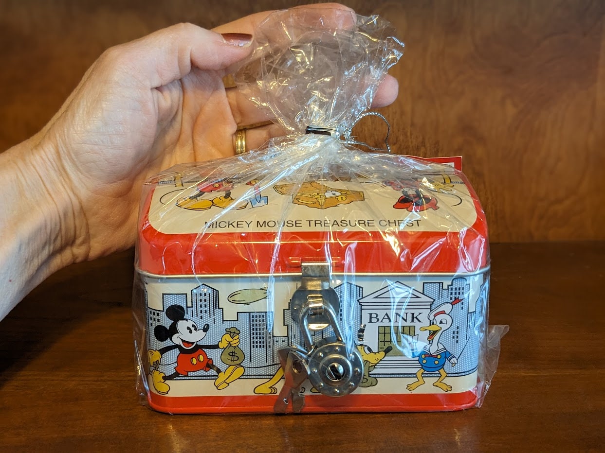 Vintage Retro Collection Mickey Mouse Treasure Chest Tin Bank With Lock ...