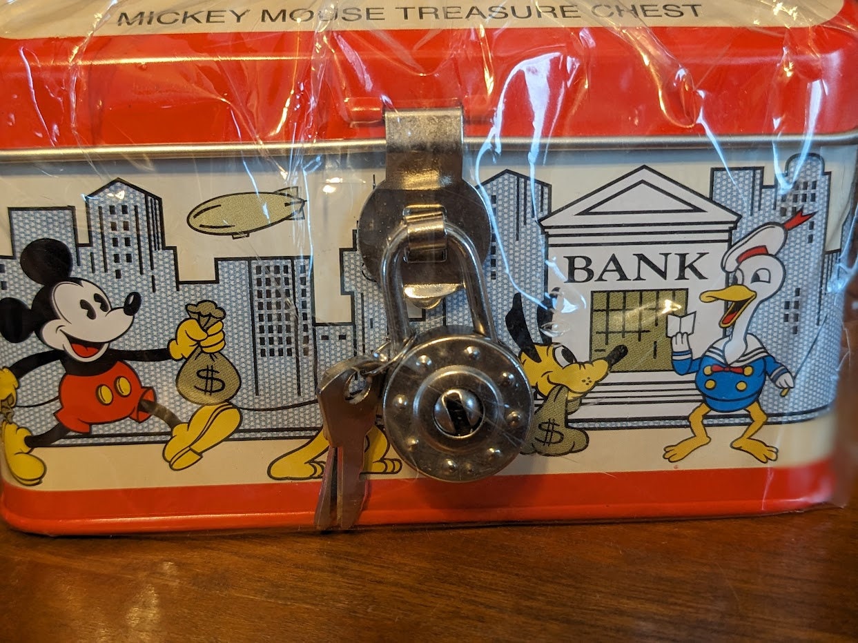 Vintage Retro Collection Mickey Mouse Treasure Chest Tin Bank With Lock ...