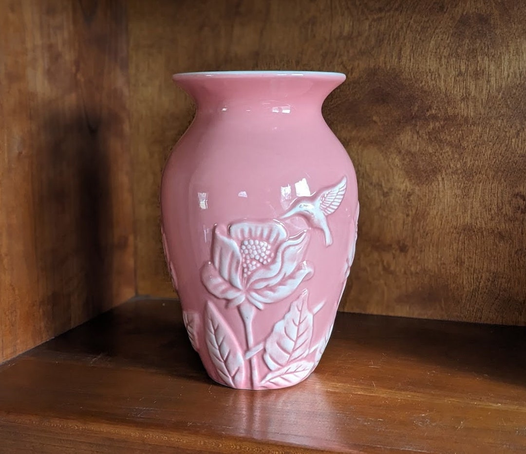 Teleflora Hummingbird and Roses Raised Design Pink and White Vase - Etsy