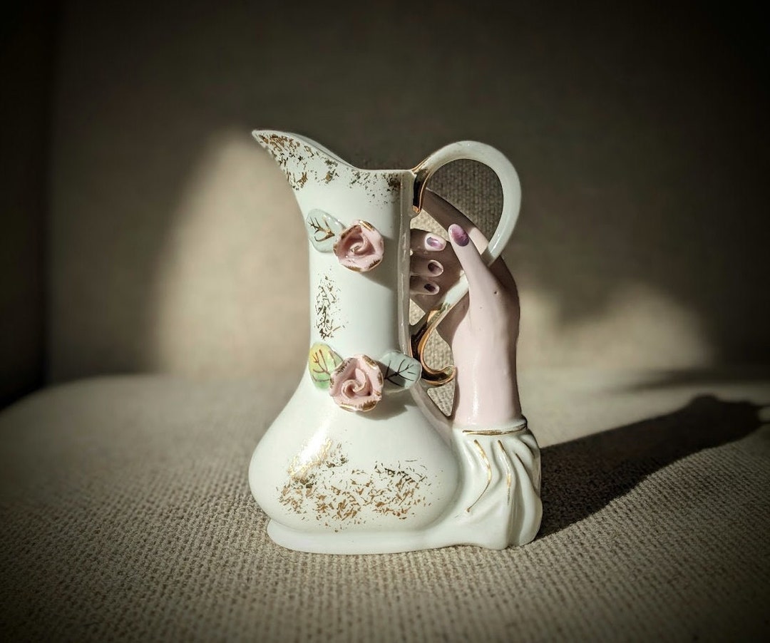 Vintage Hand Painted Small Pitcher or Bud Vase With Lady's Hand - Etsy